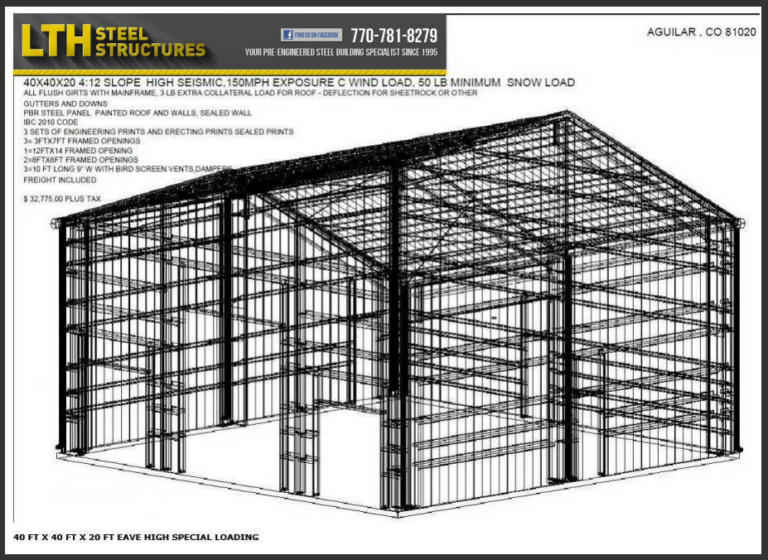 40' x 40' x 20' Steel Building for Sale - USA, CO 81020 - LTH Steel ...